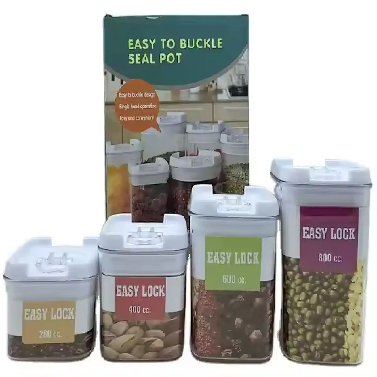 Set of 4 Square Plastic Canister Jars with Airtight Lids for Kitchen ...