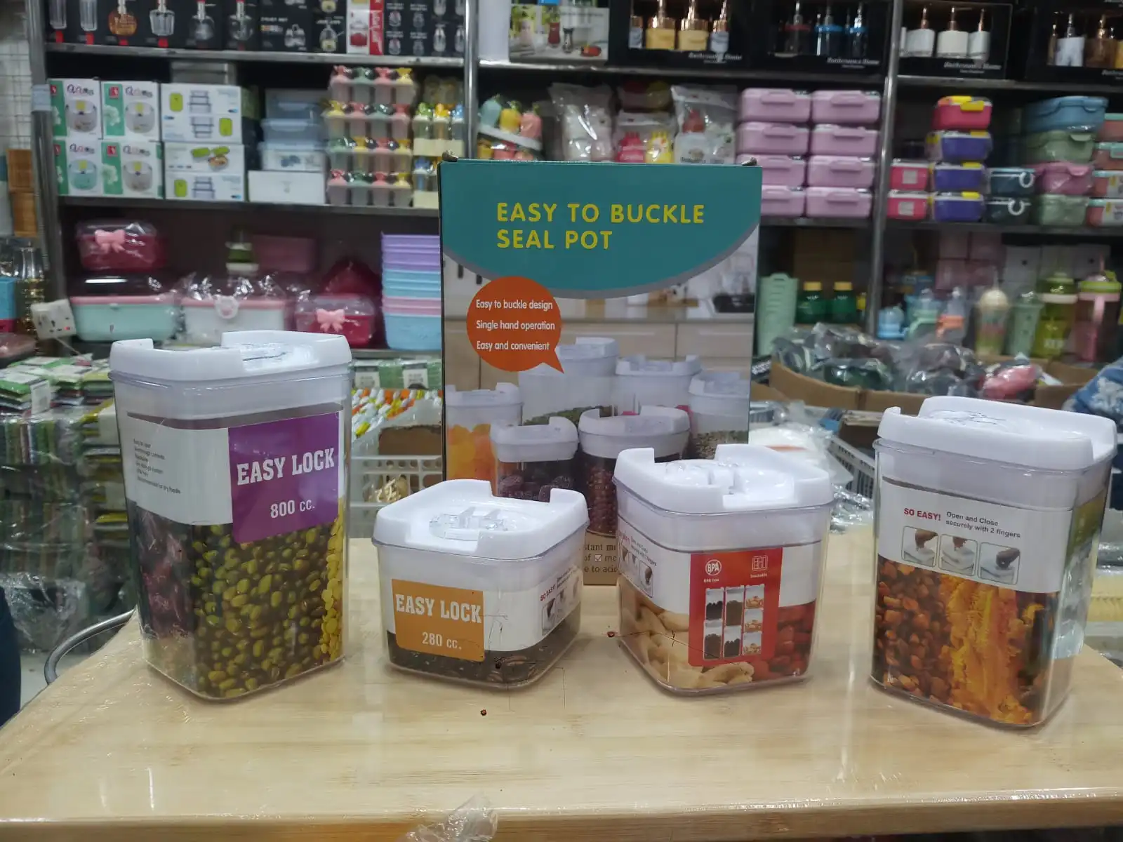 Set of 4 Square Plastic Canister Jars with Airtight Lids for Kitchen ...
